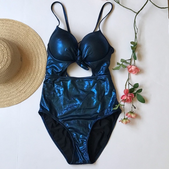 Swim | Shinny Blue Keyhole Onepiece Swimsuit Bathingsuit | Poshmark